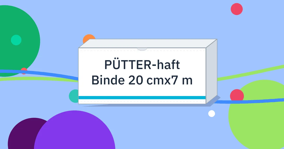 Symbolbild: Packung mit der Aufschrift PÜTTER-haft Binde 20 cmx7 m (PZN 11319437) – Verfügbarkeit und Bezug in Apotheken in Frankfurt am Main