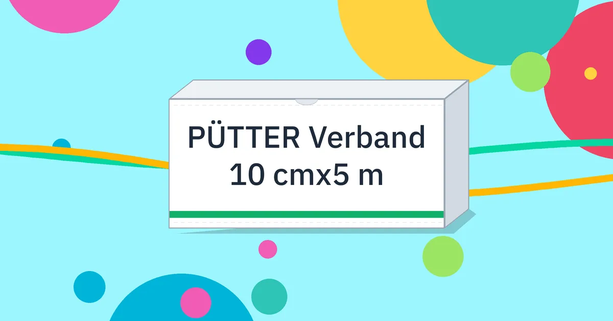 Symbolbild: Packung mit der Aufschrift PÜTTER Verband 10 cmx5 m (PZN 20059099) – Verfügbarkeit und Bezug in Apotheken in Frankfurt am Main