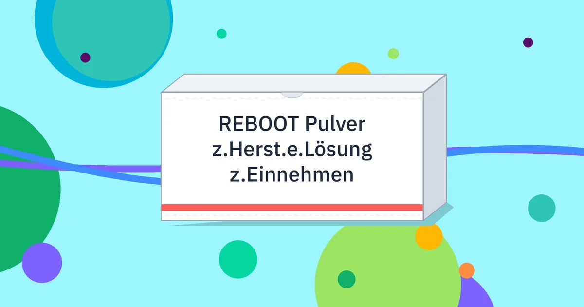 Symbolbild: Packung mit der Aufschrift REBOOT Pulver z.Herst.e.Lösung z.Einnehmen (PZN 11553297) – Verfügbarkeit und Bezug in Apotheken in Frankfurt am Main