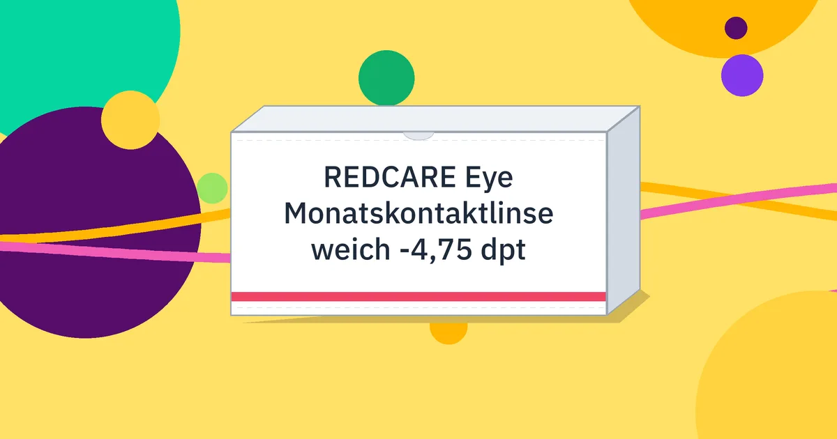 Symbolbild: Packung mit der Aufschrift REDCARE Eye Monatskontaktlinse weich -4,75 dpt (PZN 18781883) – Verfügbarkeit und Bezug in Apotheken in Frankfurt am Main