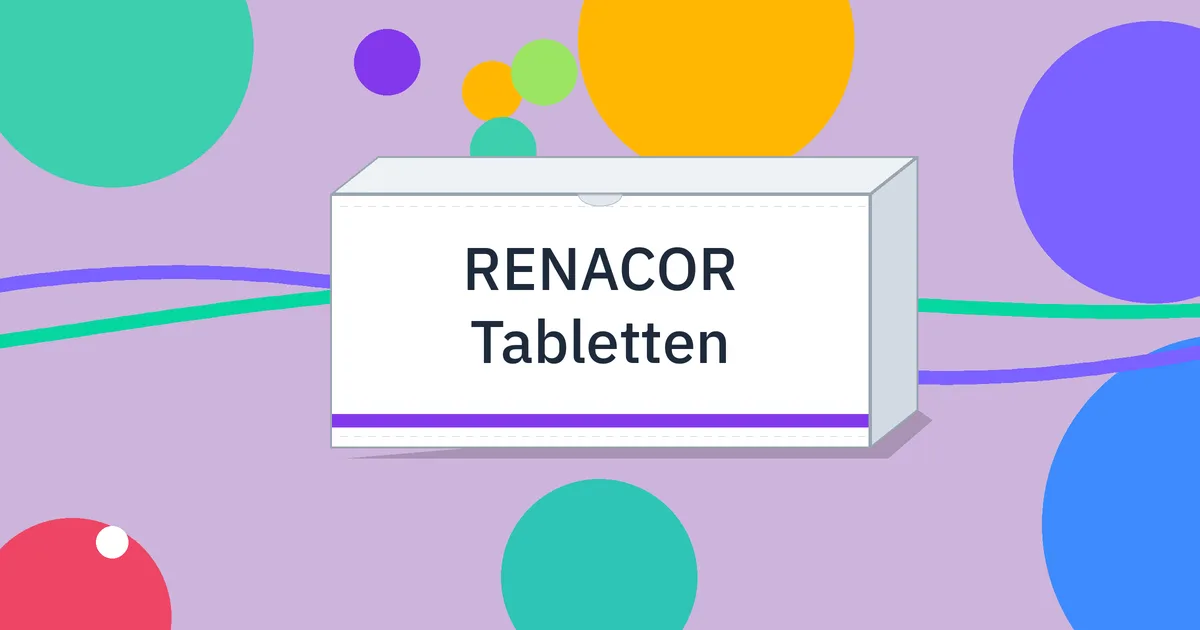 Symbolbild: Packung mit der Aufschrift RENACOR Tabletten (PZN 03414966) – Verfügbarkeit und Bezug in Apotheken in Frankfurt am Main