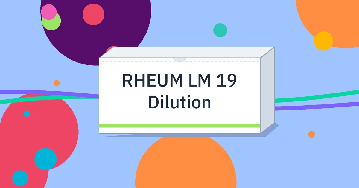 Symbolbild: Packung mit der Aufschrift RHEUM LM 19 Dilution (PZN 13049574) – Verfügbarkeit und Bezug in Apotheken in Frankfurt am Main