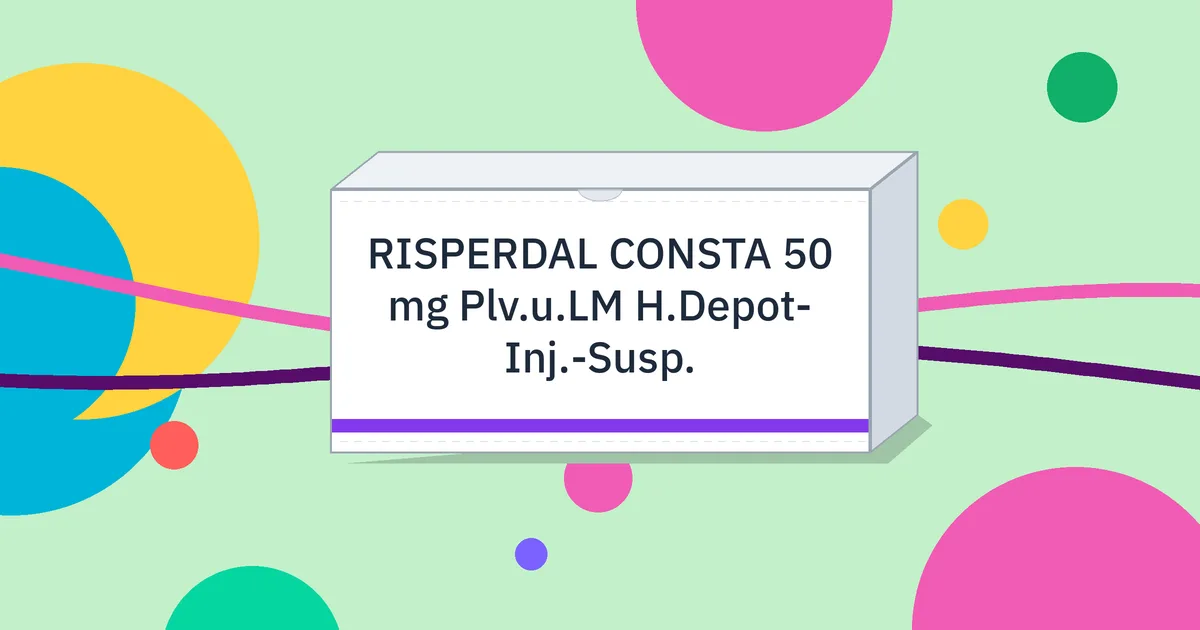 Symbolbild: Packung mit der Aufschrift RISPERDAL CONSTA 50 mg Plv.u.LM H.Depot-Inj.-Susp. (PZN 02650096) – Verfügbarkeit und Bezug in Apotheken in Frankfurt am Main