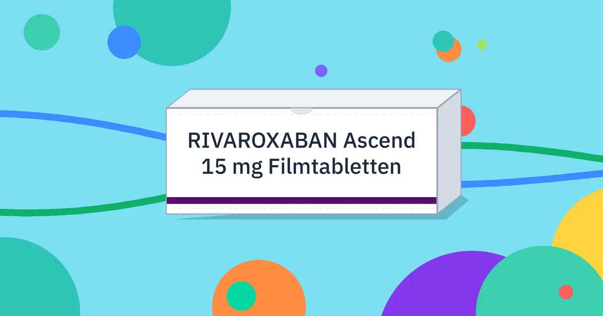 Symbolbild: Packung mit der Aufschrift RIVAROXABAN Ascend 15 mg Filmtabletten (PZN 20162006) – Verfügbarkeit und Bezug in Apotheken in Frankfurt am Main