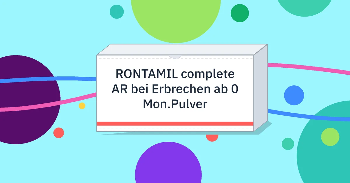 Symbolbild: Packung mit der Aufschrift RONTAMIL complete AR bei Erbrechen ab 0 Mon.Pulver (PZN 16160711) – Verfügbarkeit und Bezug in Apotheken in Frankfurt am Main