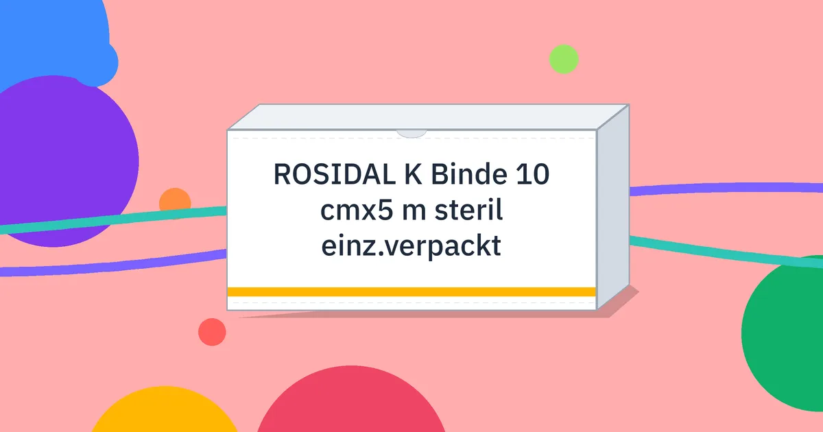 Symbolbild: Packung mit der Aufschrift ROSIDAL K Binde 10 cmx5 m steril einz.verpackt (PZN 05490799) – Verfügbarkeit und Bezug in Apotheken in Frankfurt am Main
