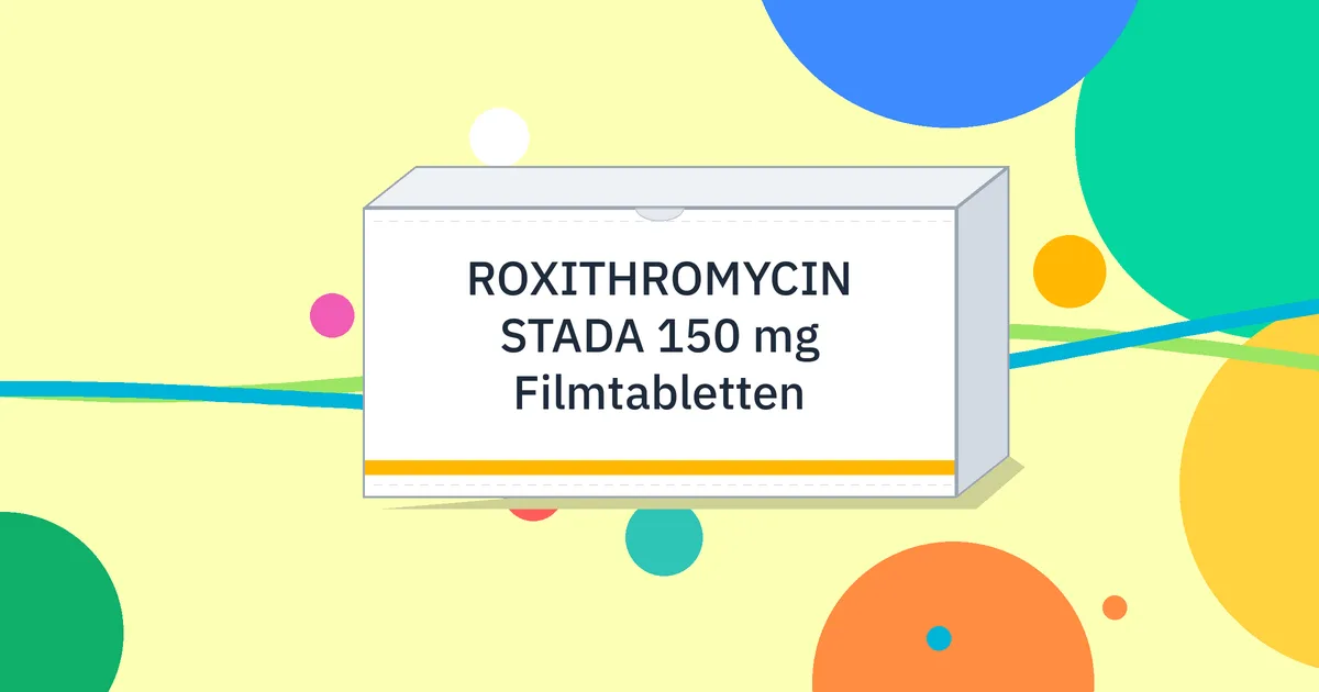 Symbolbild: Packung mit der Aufschrift ROXITHROMYCIN STADA 150 mg Filmtabletten (PZN 01415789) – Verfügbarkeit und Bezug in Apotheken in Frankfurt am Main