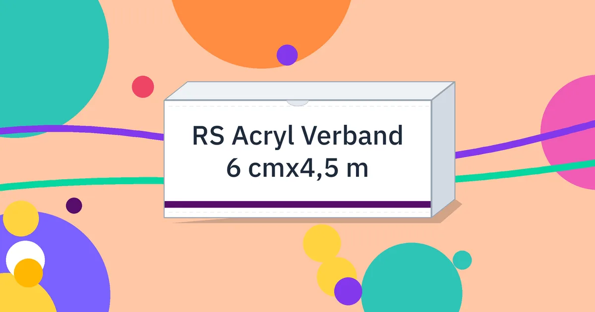 Symbolbild: Packung mit der Aufschrift RS Acryl Verband 6 cmx4,5 m (PZN 01133387) – Verfügbarkeit und Bezug in Apotheken in Frankfurt am Main