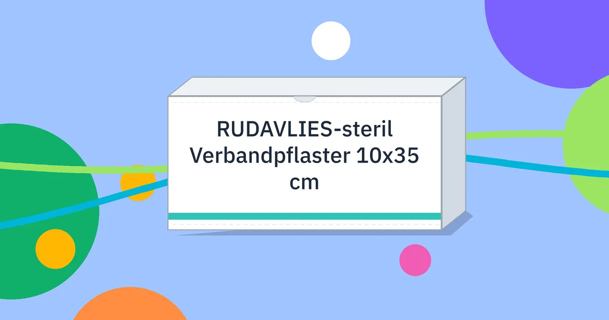 Symbolbild: Packung mit der Aufschrift RUDAVLIES-steril Verbandpflaster 10x35 cm (PZN 07092749) – Verfügbarkeit und Bezug in Apotheken in Frankfurt am Main