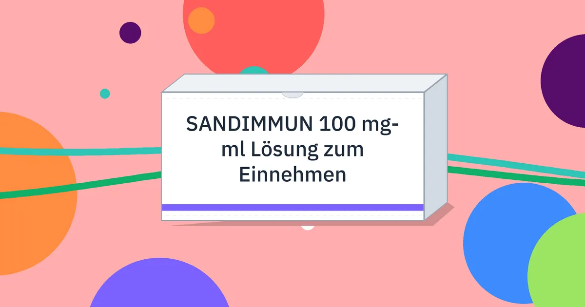Symbolbild: Packung mit der Aufschrift SANDIMMUN 100 mg-ml Lösung zum Einnehmen (PZN 04964025) – Verfügbarkeit und Bezug in Apotheken in Frankfurt am Main