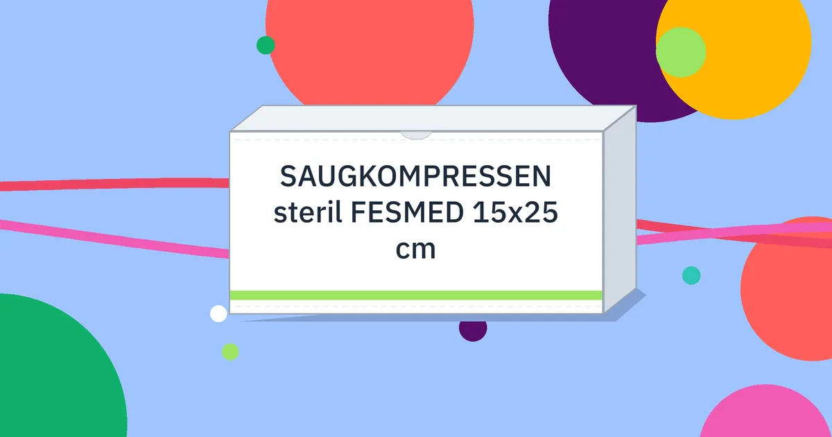Symbolbild: Packung mit der Aufschrift SAUGKOMPRESSEN steril FESMED 15x25 cm (PZN 19188934) – Verfügbarkeit und Bezug in Apotheken in Frankfurt am Main