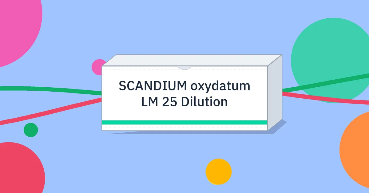 Symbolbild: Packung mit der Aufschrift SCANDIUM oxydatum LM 25 Dilution (PZN 13183692) – Verfügbarkeit und Bezug in Apotheken in Frankfurt am Main