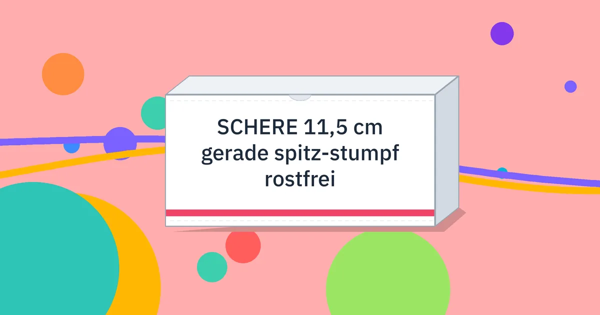 Symbolbild: Packung mit der Aufschrift SCHERE 11,5 cm gerade spitz-stumpf rostfrei (PZN 06804952) – Verfügbarkeit und Bezug in Apotheken in Frankfurt am Main