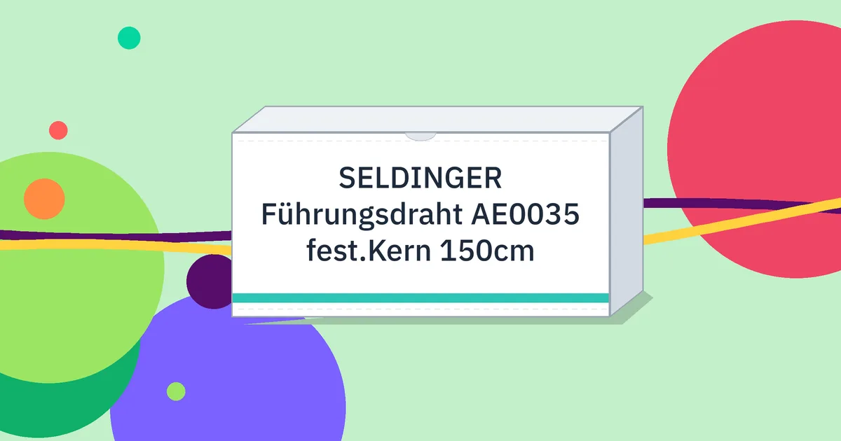 Symbolbild: Packung mit der Aufschrift SELDINGER Führungsdraht AE0035 fest.Kern 150cm (PZN 00154401) – Verfügbarkeit und Bezug in Apotheken in Frankfurt am Main