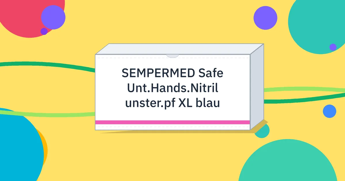 Symbolbild: Packung mit der Aufschrift SEMPERMED Safe Unt.Hands.Nitril unster.pf XL blau (PZN 19971195) – Verfügbarkeit und Bezug in Apotheken in Frankfurt am Main
