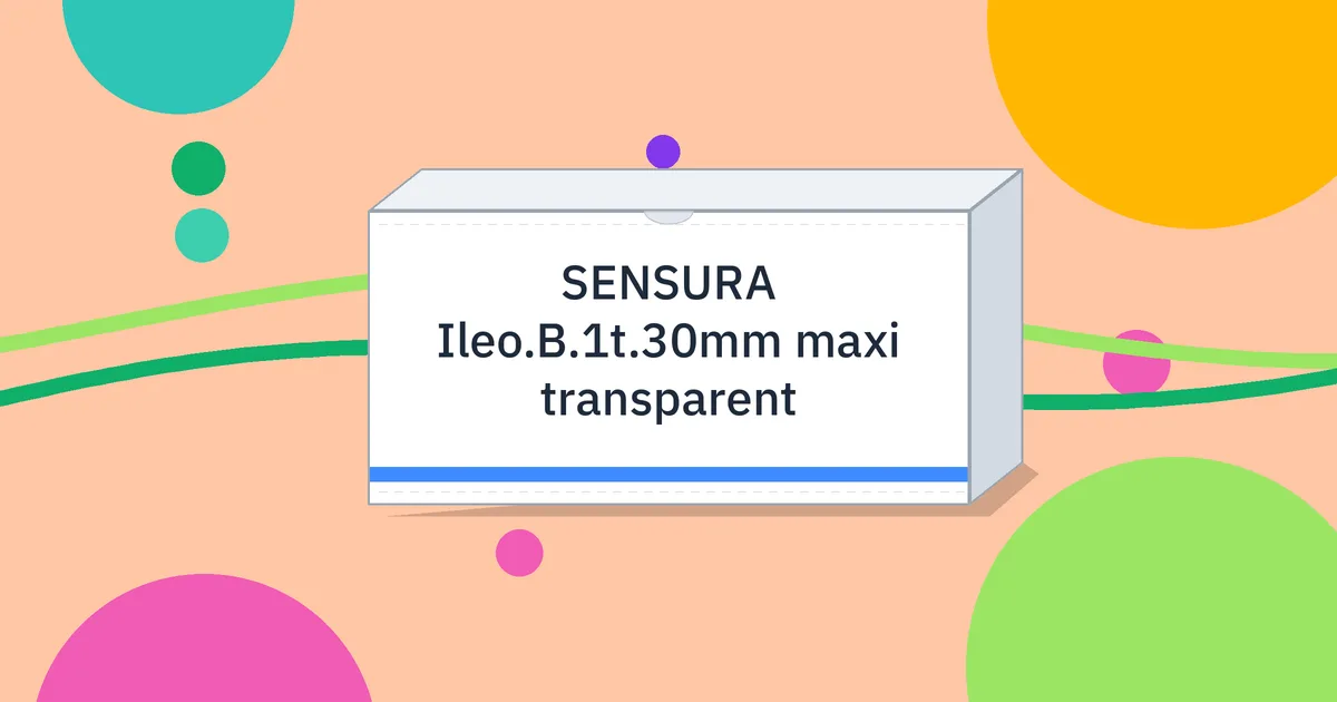 Symbolbild: Packung mit der Aufschrift SENSURA Ileo.B.1t.30mm maxi transparent (PZN 03029412) – Verfügbarkeit und Bezug in Apotheken in Frankfurt am Main
