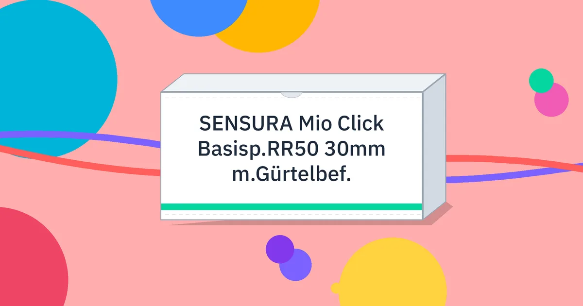 Symbolbild: Packung mit der Aufschrift SENSURA Mio Click Basisp.RR50 30mm m.Gürtelbef. (PZN 10202578) – Verfügbarkeit und Bezug in Apotheken in Frankfurt am Main