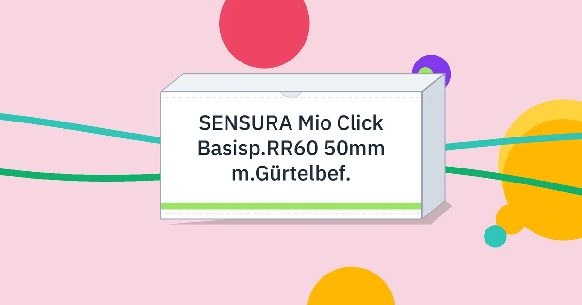 Symbolbild: Packung mit der Aufschrift SENSURA Mio Click Basisp.RR60 50mm m.Gürtelbef. (PZN 10202638) – Verfügbarkeit und Bezug in Apotheken in Frankfurt am Main