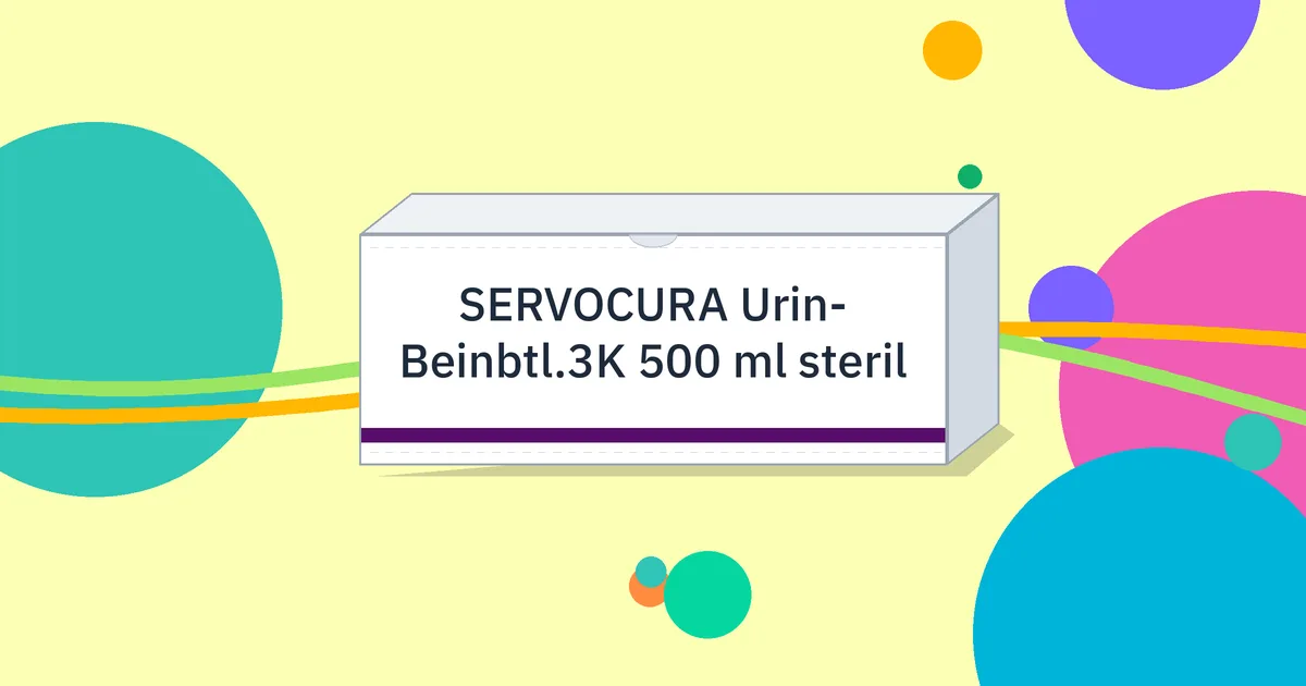 Symbolbild: Packung mit der Aufschrift SERVOCURA Urin-Beinbtl.3K 500 ml steril (PZN 10530940) – Verfügbarkeit und Bezug in Apotheken in Frankfurt am Main