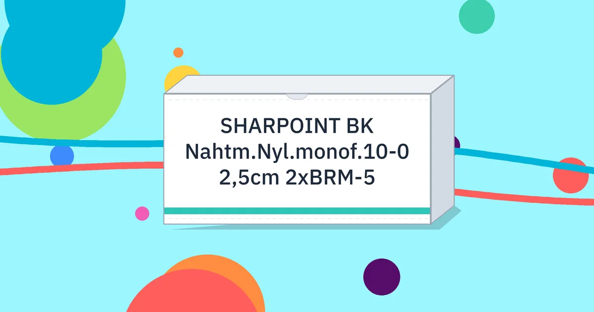 Symbolbild: Packung mit der Aufschrift SHARPOINT BK Nahtm.Nyl.monof.10-0 2,5cm 2xBRM-5 (PZN 17983780) – Verfügbarkeit und Bezug in Apotheken in Frankfurt am Main