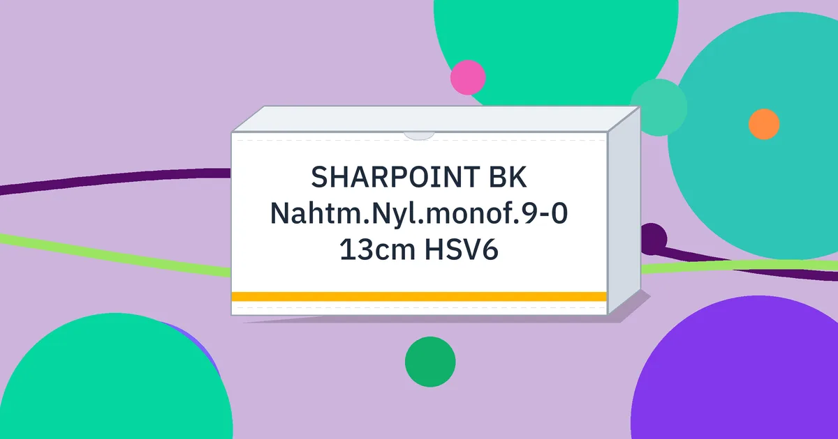 Symbolbild: Packung mit der Aufschrift SHARPOINT BK Nahtm.Nyl.monof.9-0 13cm HSV6 (PZN 17983768) – Verfügbarkeit und Bezug in Apotheken in Frankfurt am Main