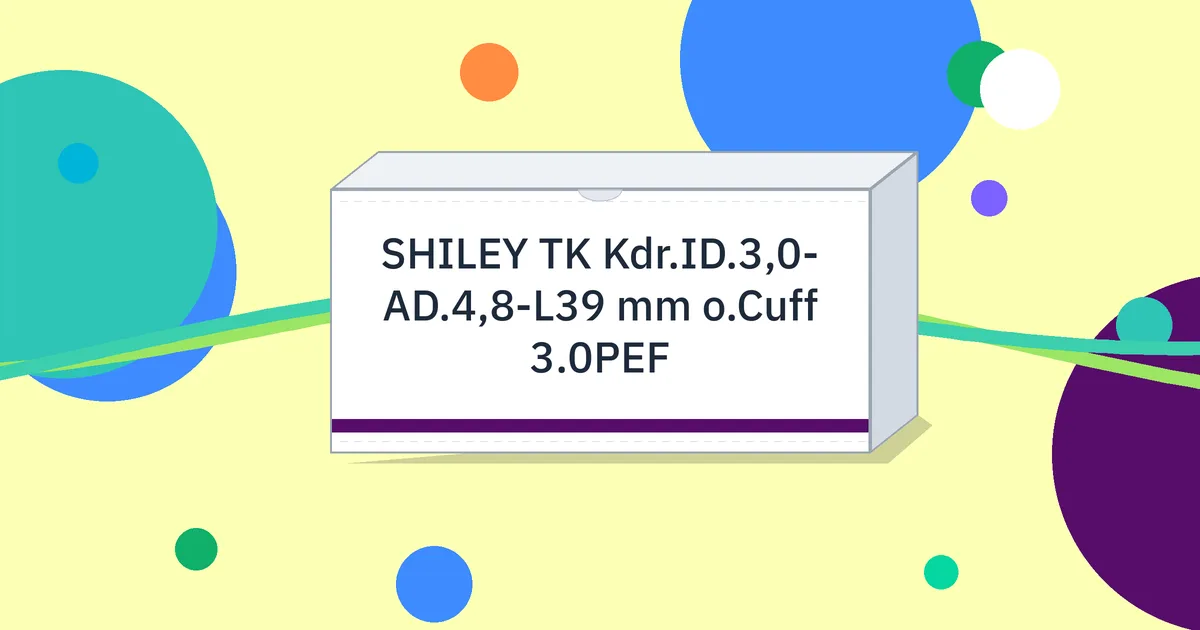 Symbolbild: Packung mit der Aufschrift SHILEY TK Kdr.ID.3,0-AD.4,8-L39 mm o.Cuff 3.0PEF (PZN 16510921) – Verfügbarkeit und Bezug in Apotheken in Frankfurt am Main