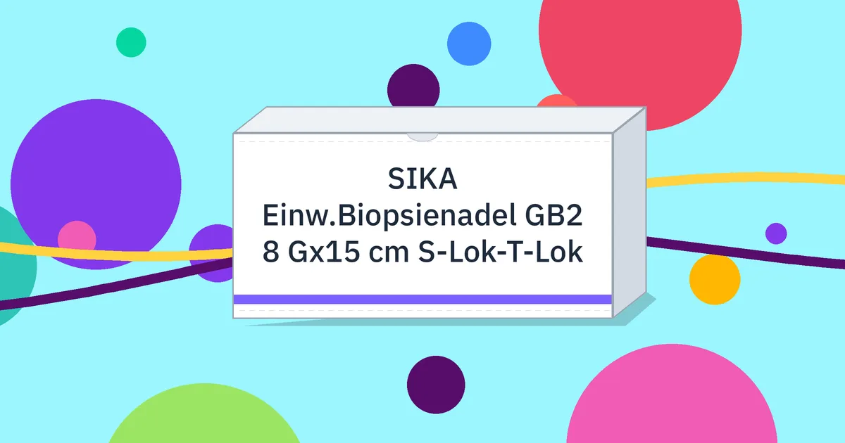 Symbolbild: Packung mit der Aufschrift SIKA Einw.Biopsienadel GB2 8 Gx15 cm S-Lok-T-Lok (PZN 20283419) – Verfügbarkeit und Bezug in Apotheken in Frankfurt am Main