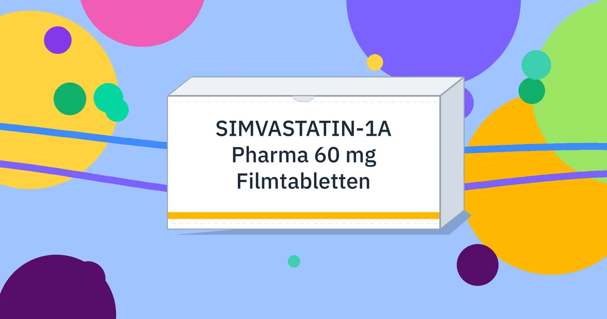 Symbolbild: Packung mit der Aufschrift SIMVASTATIN-1A Pharma 60 mg Filmtabletten (PZN 06338421) – Verfügbarkeit und Bezug in Apotheken in Frankfurt am Main