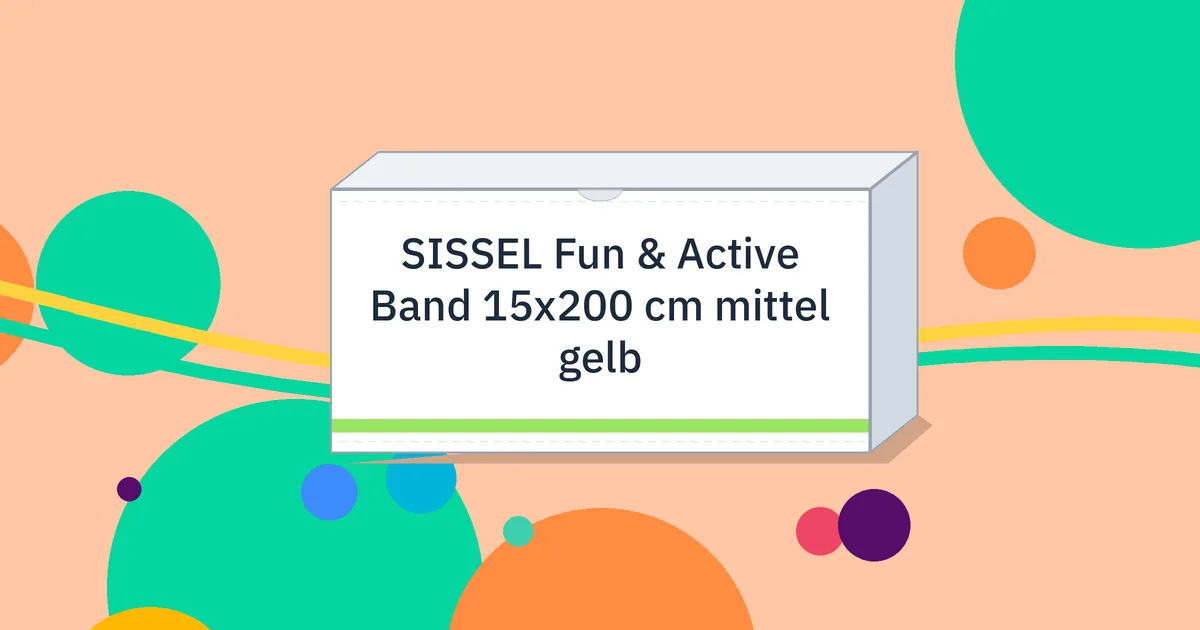 Symbolbild: Packung mit der Aufschrift SISSEL Fun & Active Band 15x200 cm mittel gelb (PZN 09156608) – Verfügbarkeit und Bezug in Apotheken in Frankfurt am Main