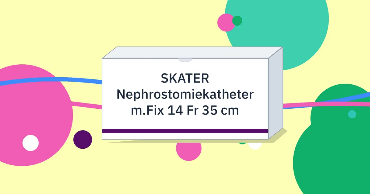 Symbolbild: Packung mit der Aufschrift SKATER Nephrostomiekatheter m.Fix 14 Fr 35 cm (PZN 06769948) – Verfügbarkeit und Bezug in Apotheken in Frankfurt am Main