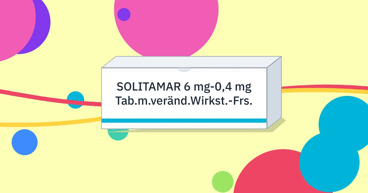 Symbolbild: Packung mit der Aufschrift SOLITAMAR 6 mg-0,4 mg Tab.m.veränd.Wirkst.-Frs. (PZN 18196831) – Verfügbarkeit und Bezug in Apotheken in Frankfurt am Main