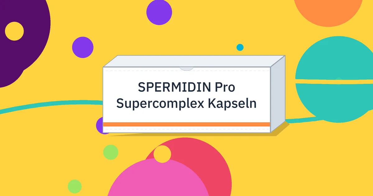 Symbolbild: Packung mit der Aufschrift SPERMIDIN Pro Supercomplex Kapseln (PZN 19134306) – Verfügbarkeit und Bezug in Apotheken in Frankfurt am Main