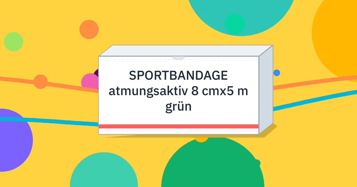 Symbolbild: Packung mit der Aufschrift SPORTBANDAGE atmungsaktiv 8 cmx5 m grün (PZN 10404767) – Verfügbarkeit und Bezug in Apotheken in Frankfurt am Main