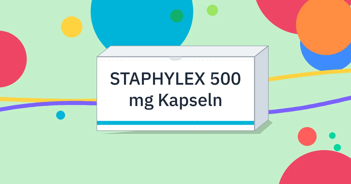 Symbolbild: Packung mit der Aufschrift STAPHYLEX 500 mg Kapseln (PZN 08630456) – Verfügbarkeit und Bezug in Apotheken in Frankfurt am Main