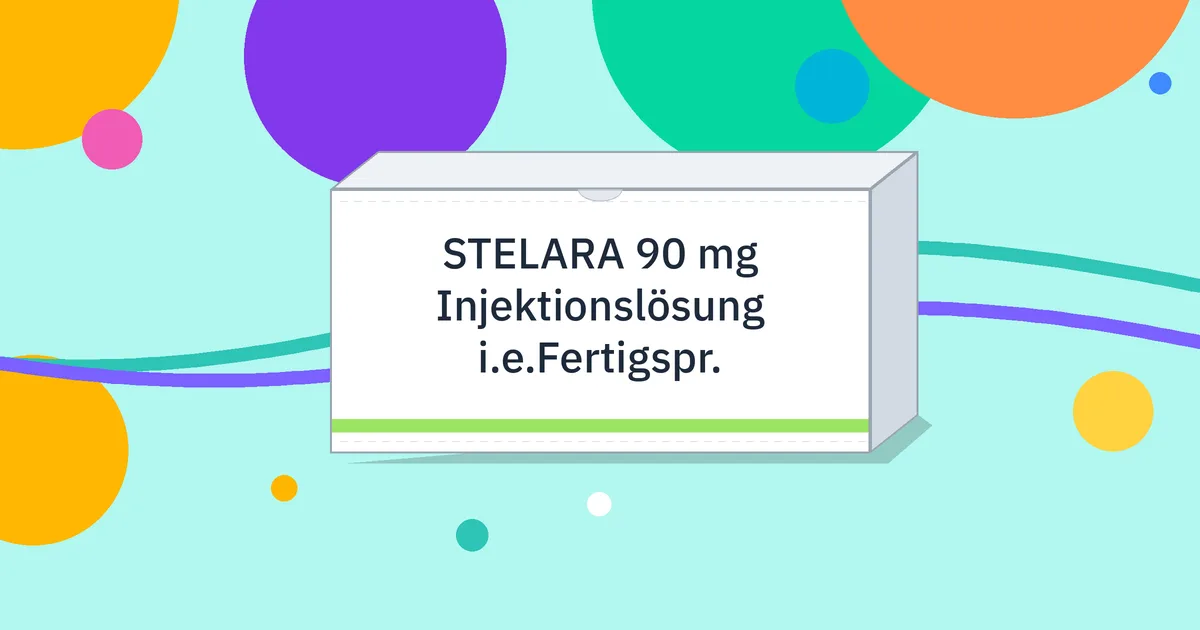 Symbolbild: Packung mit der Aufschrift STELARA 90 mg Injektionslösung i.e.Fertigspr. (PZN 10218444) – Verfügbarkeit und Bezug in Apotheken in Frankfurt am Main