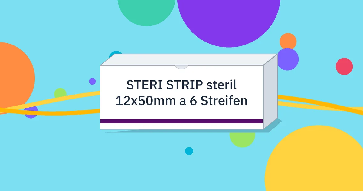 Symbolbild: Packung mit der Aufschrift STERI STRIP steril 12x50mm a 6 Streifen (PZN 12776964) – Verfügbarkeit und Bezug in Apotheken in Frankfurt am Main