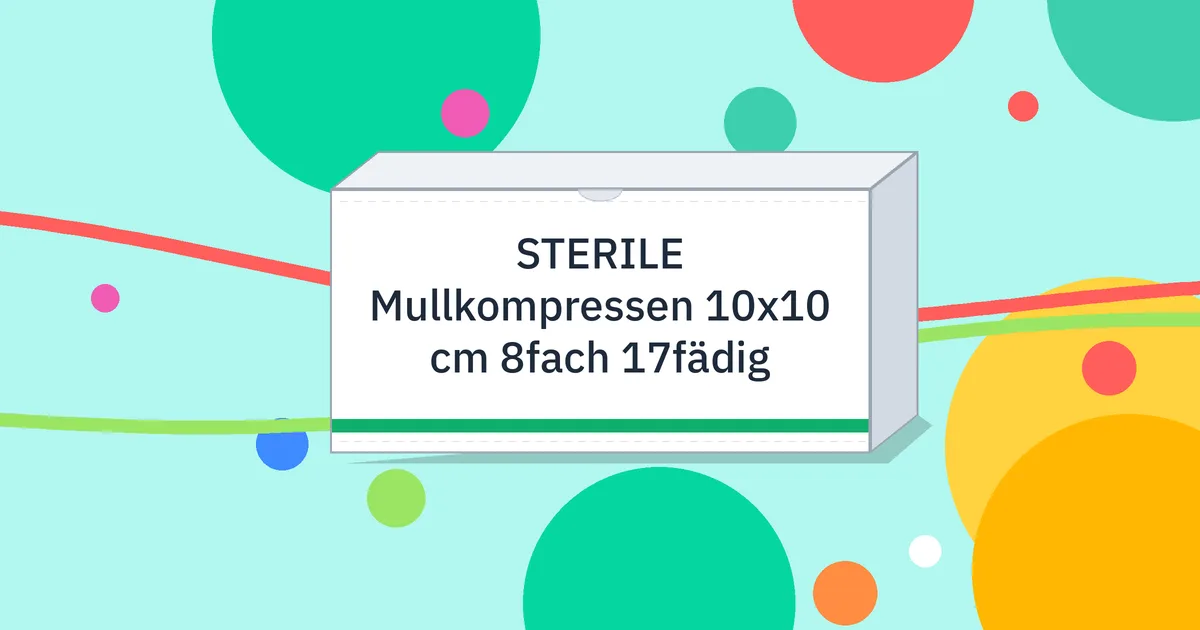 Symbolbild: Packung mit der Aufschrift STERILE Mullkompressen 10x10 cm 8fach 17fädig (PZN 20032539) – Verfügbarkeit und Bezug in Apotheken in Frankfurt am Main