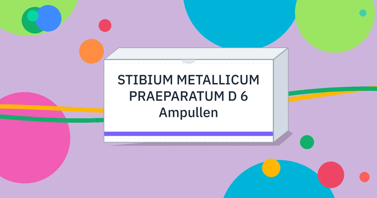 Symbolbild: Packung mit der Aufschrift STIBIUM METALLICUM PRAEPARATUM D 6 Ampullen (PZN 01626724) – Verfügbarkeit und Bezug in Apotheken in Frankfurt am Main