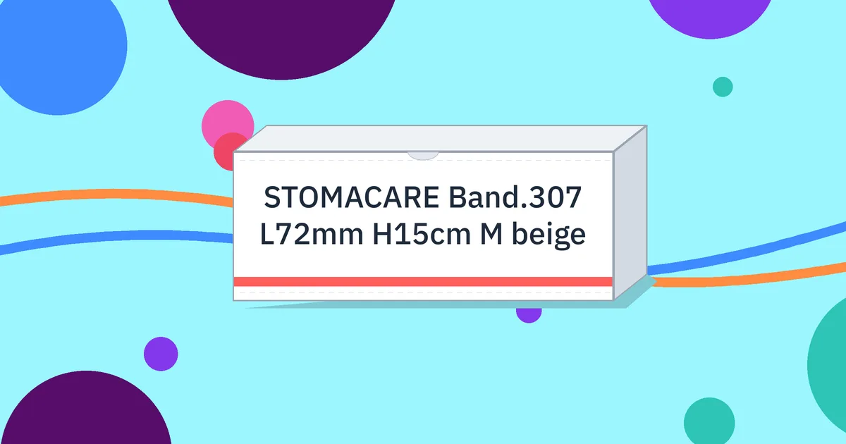 Symbolbild: Packung mit der Aufschrift STOMACARE Band.307 L72mm H15cm M beige (PZN 04307310) – Verfügbarkeit und Bezug in Apotheken in Frankfurt am Main