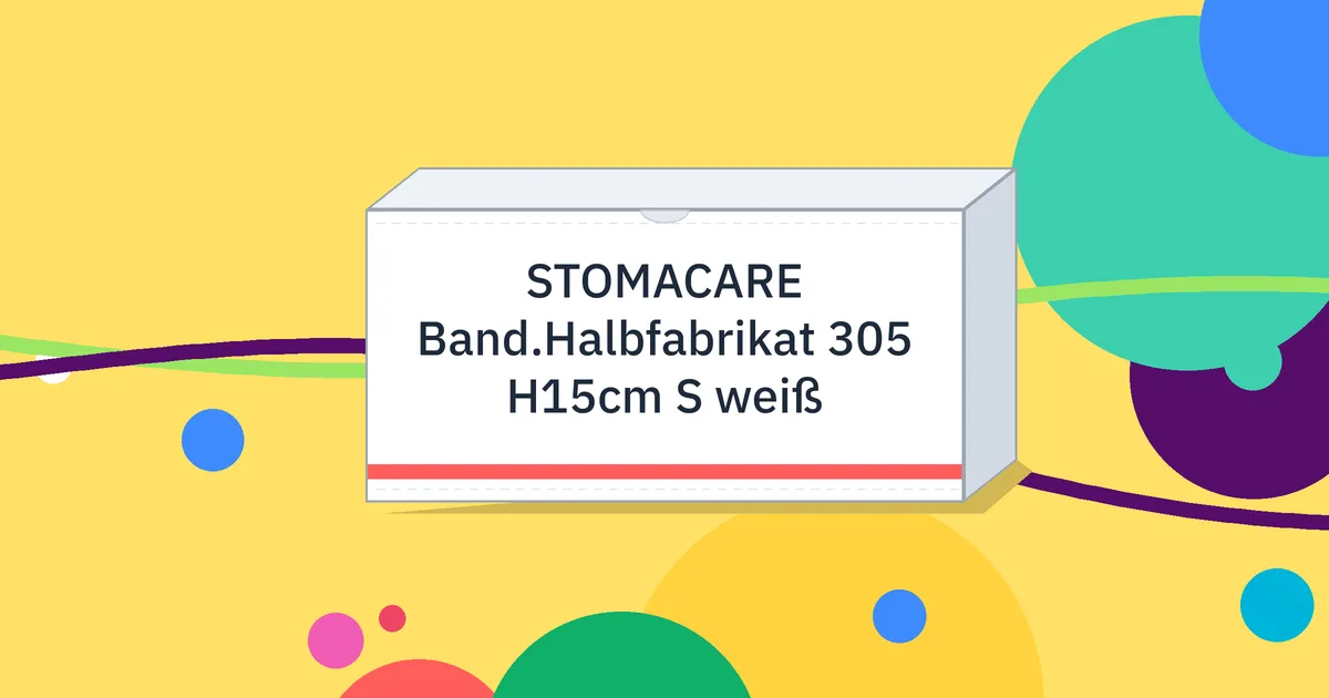 Symbolbild: Packung mit der Aufschrift STOMACARE Band.Halbfabrikat 305 H15cm S weiß (PZN 09109112) – Verfügbarkeit und Bezug in Apotheken in Frankfurt am Main