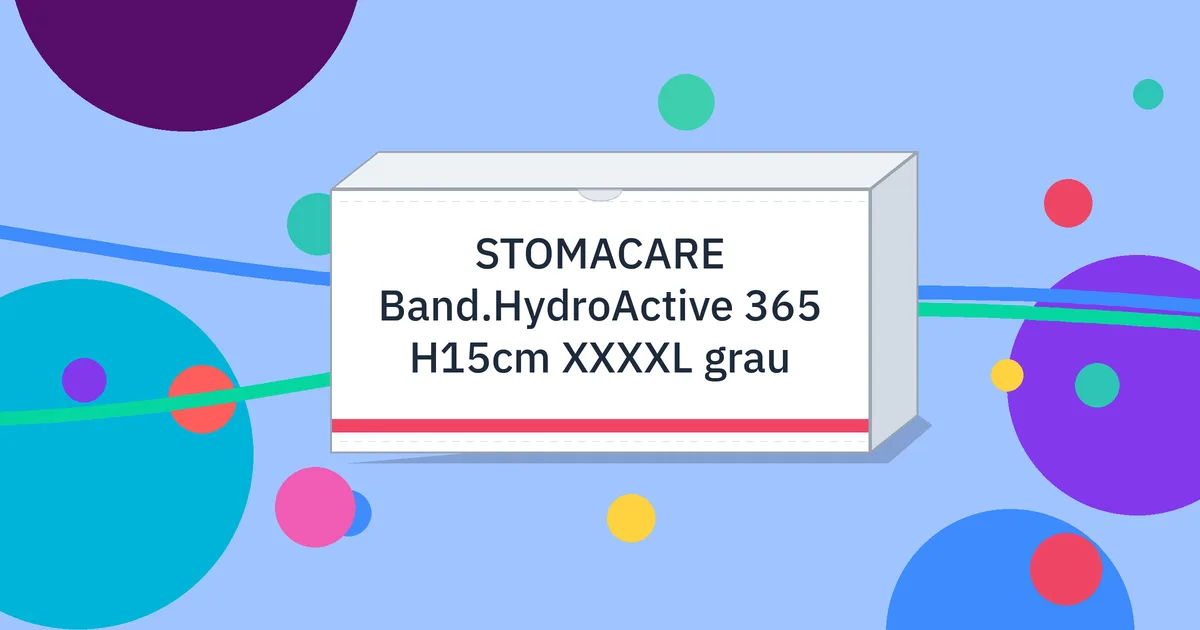 Symbolbild: Packung mit der Aufschrift STOMACARE Band.HydroActive 365 H15cm XXXXL grau (PZN 15862345) – Verfügbarkeit und Bezug in Apotheken in Frankfurt am Main