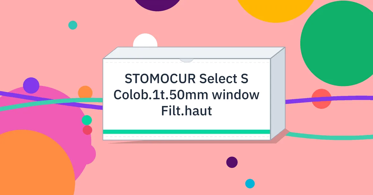 Symbolbild: Packung mit der Aufschrift STOMOCUR Select S Colob.1t.50mm window Filt.haut (PZN 14045383) – Verfügbarkeit und Bezug in Apotheken in Frankfurt am Main