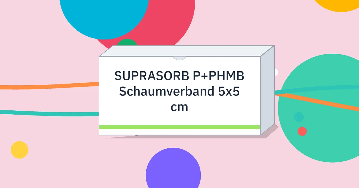 Symbolbild: Packung mit der Aufschrift SUPRASORB P+PHMB Schaumverband 5x5 cm (PZN 13345479) – Verfügbarkeit und Bezug in Apotheken in Frankfurt am Main
