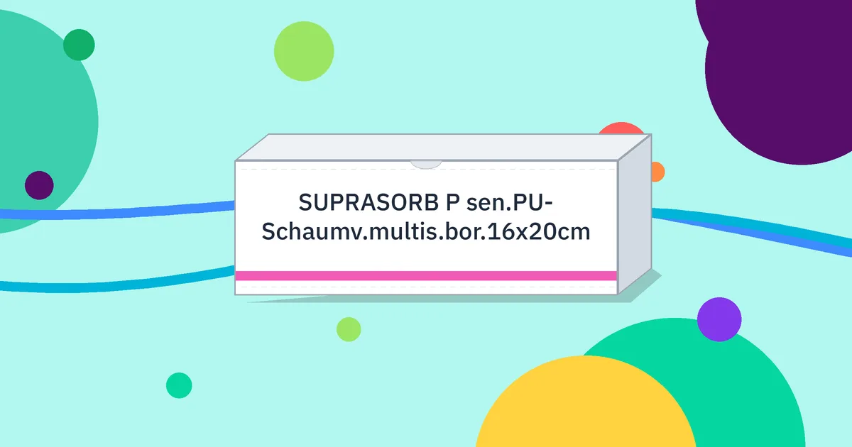 Symbolbild: Packung mit der Aufschrift SUPRASORB P sen.PU-Schaumv.multis.bor.16x20cm (PZN 18718962) – Verfügbarkeit und Bezug in Apotheken in Frankfurt am Main
