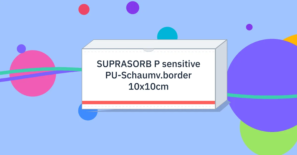 Symbolbild: Packung mit der Aufschrift SUPRASORB P sensitive PU-Schaumv.border 10x10cm (PZN 18658869) – Verfügbarkeit und Bezug in Apotheken in Frankfurt am Main