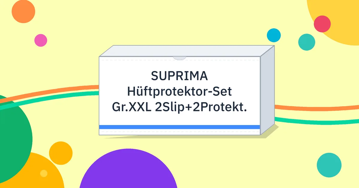Symbolbild: Packung mit der Aufschrift SUPRIMA Hüftprotektor-Set Gr.XXL 2Slip+2Protekt. (PZN 09784397) – Verfügbarkeit und Bezug in Apotheken in Frankfurt am Main