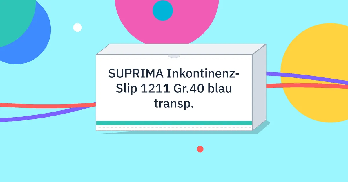 Symbolbild: Packung mit der Aufschrift SUPRIMA Inkontinenz-Slip 1211 Gr.40 blau transp. (PZN 01365904) – Verfügbarkeit und Bezug in Apotheken in Frankfurt am Main