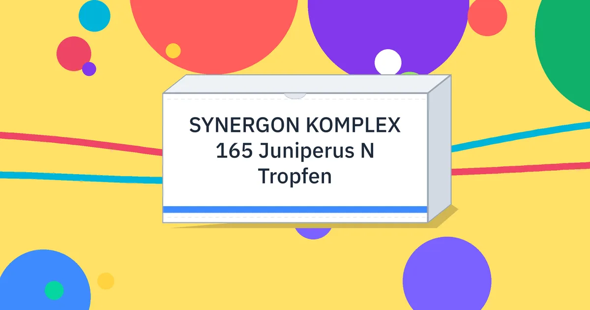 Symbolbild: Packung mit der Aufschrift SYNERGON KOMPLEX 165 Juniperus N Tropfen (PZN 03575445) – Verfügbarkeit und Bezug in Apotheken in Frankfurt am Main