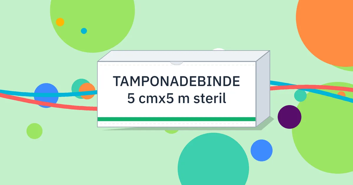 Symbolbild: Packung mit der Aufschrift TAMPONADEBINDE 5 cmx5 m steril (PZN 01720943) – Verfügbarkeit und Bezug in Apotheken in Frankfurt am Main