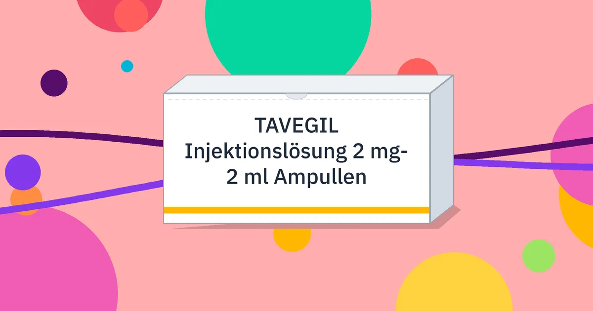 Symbolbild: Packung mit der Aufschrift TAVEGIL Injektionslösung 2 mg-2 ml Ampullen (PZN 10130643) – Verfügbarkeit und Bezug in Apotheken in Frankfurt am Main